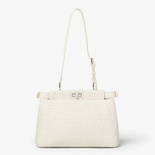 Fendi My Peekaboo Small Parchment-colored Woven Leather Bag